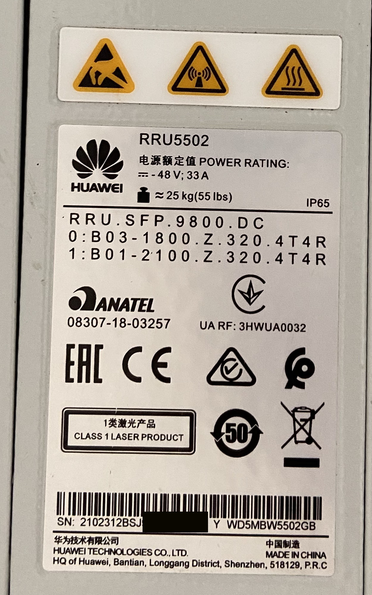 HW RRU5502 02312BSJ WD5MBW5502GB TX1805-1880MHz/RX1710-1785MHz,TX2110 ...