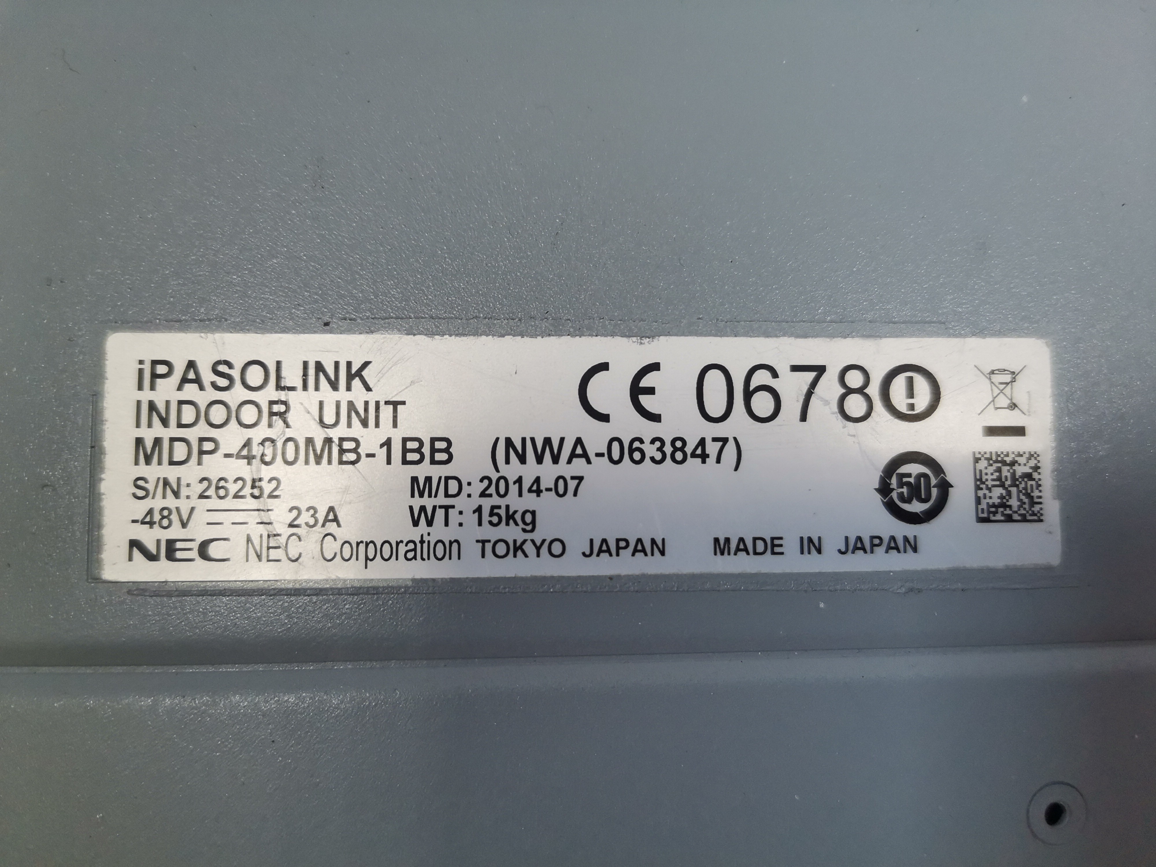 NEC iPASOLINK1000 INDOOR UNIT MDP-400MB-1BB NWA-063847-48V 23A IDU
