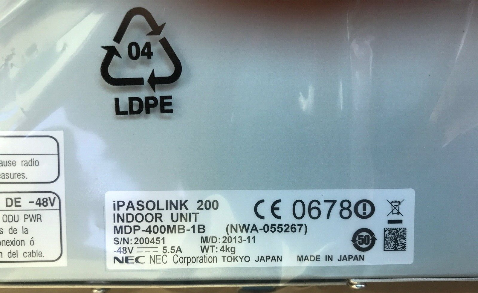 NEC INDOOR UNIT iPASOLINK 200 MDP-400MB-1B NWA-055267